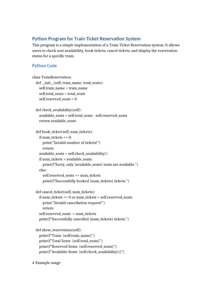 Train Ticket Reservation System | PDF