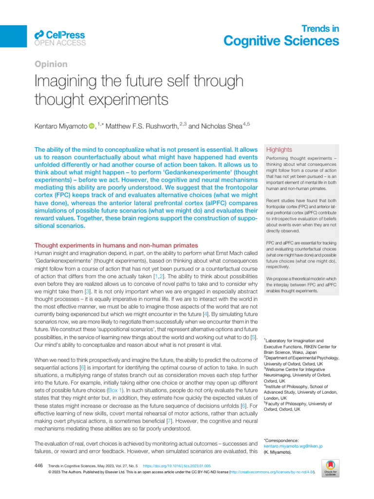 Imagining Future Scenarios | PDF | Metacognition | Prefrontal Cortex