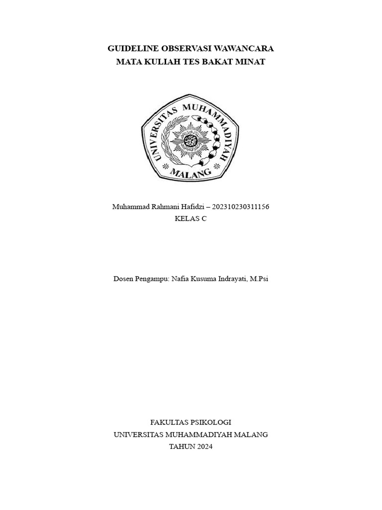 Guideline Wawancara Dan Observasi Rafi | PDF