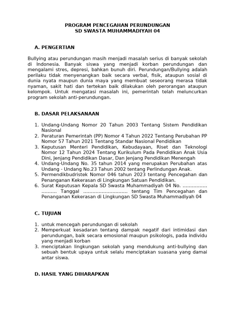 TEMPLATE PROGRAM ANTI PERUNDUNGAN | PDF