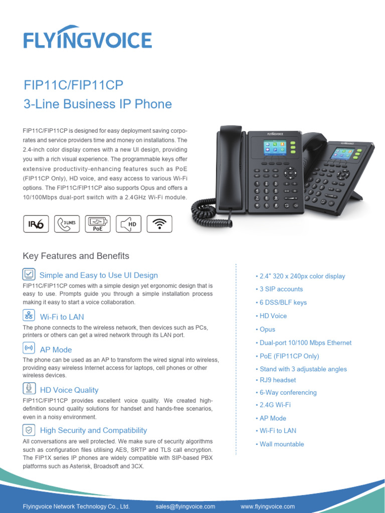 4. FLYINGVOICE_FIP11C(P)_Datasheet_20240704 | PDF | Session Initiation ...