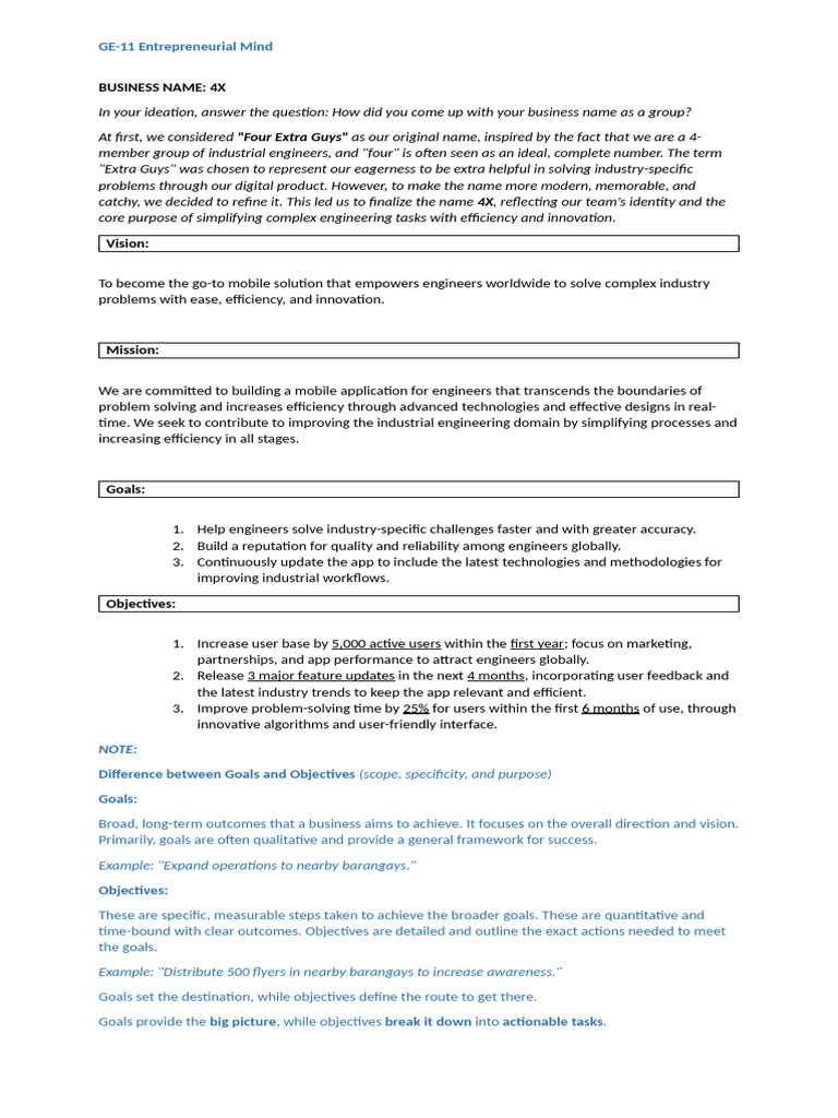Business Name and VMGO Sample MM | PDF | Goal | Usability