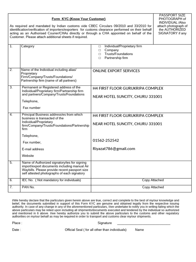 KYC Form | PDF | Identity Document | Power Of Attorney