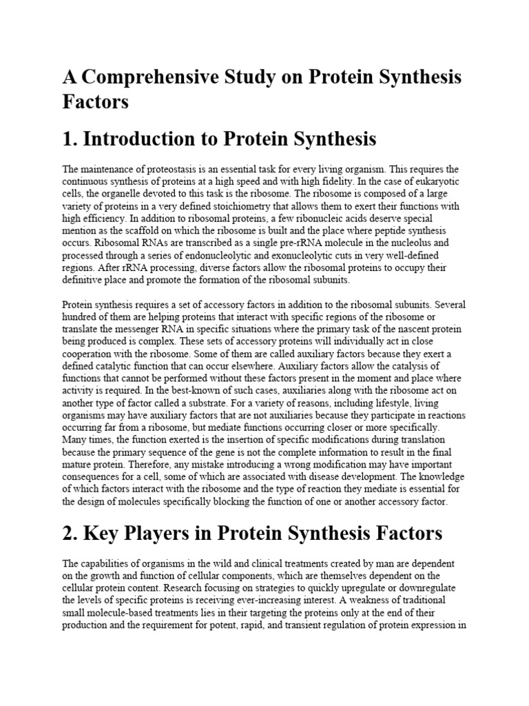 A Comprehensive Study On Protein Synthesis Factors | PDF | Ribosome | Rna