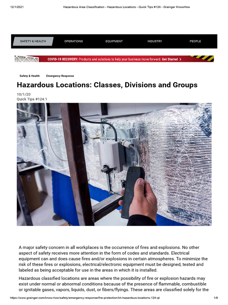 Hazardous Area Classification - Hazardous Locations - Quick Tips #124 - Grainger KnowHow | PDF ...