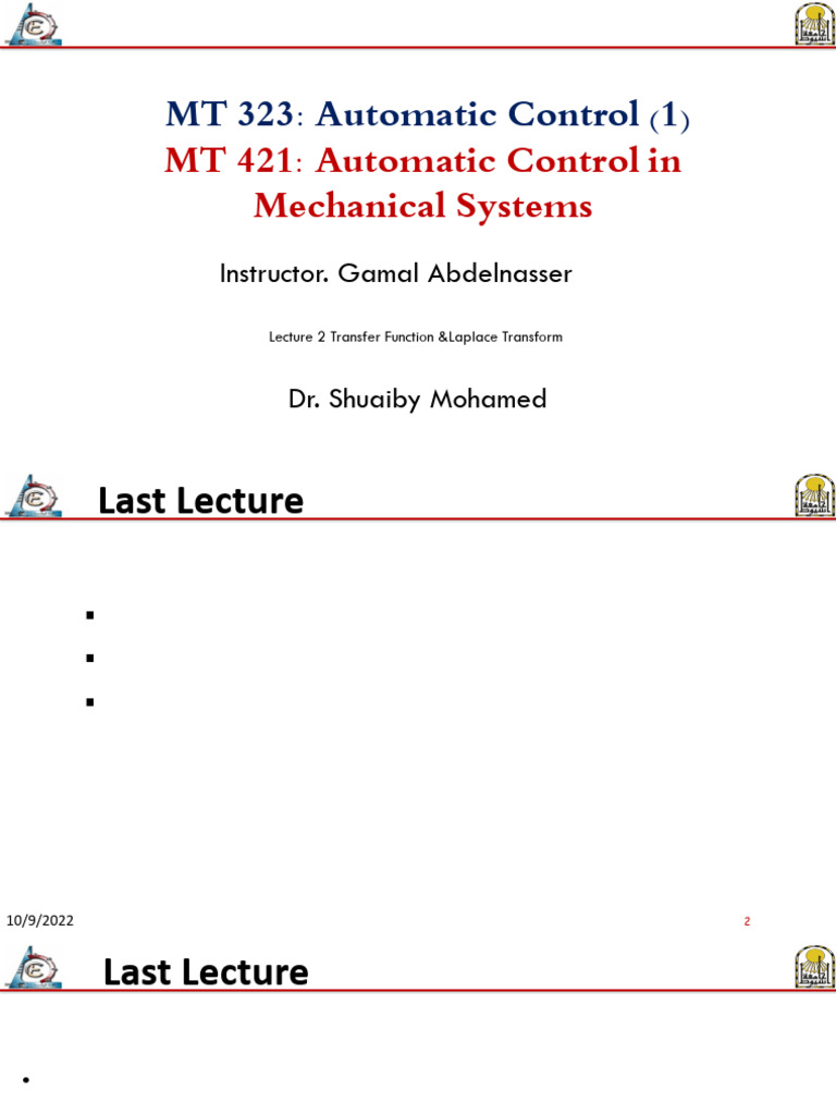 Lec 02 Transfer Function | PDF | Laplace Transform | Applied Mathematics