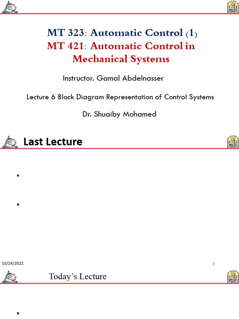 Lec - 06 - Block Diagram Representation of Control Systems | PDF ...