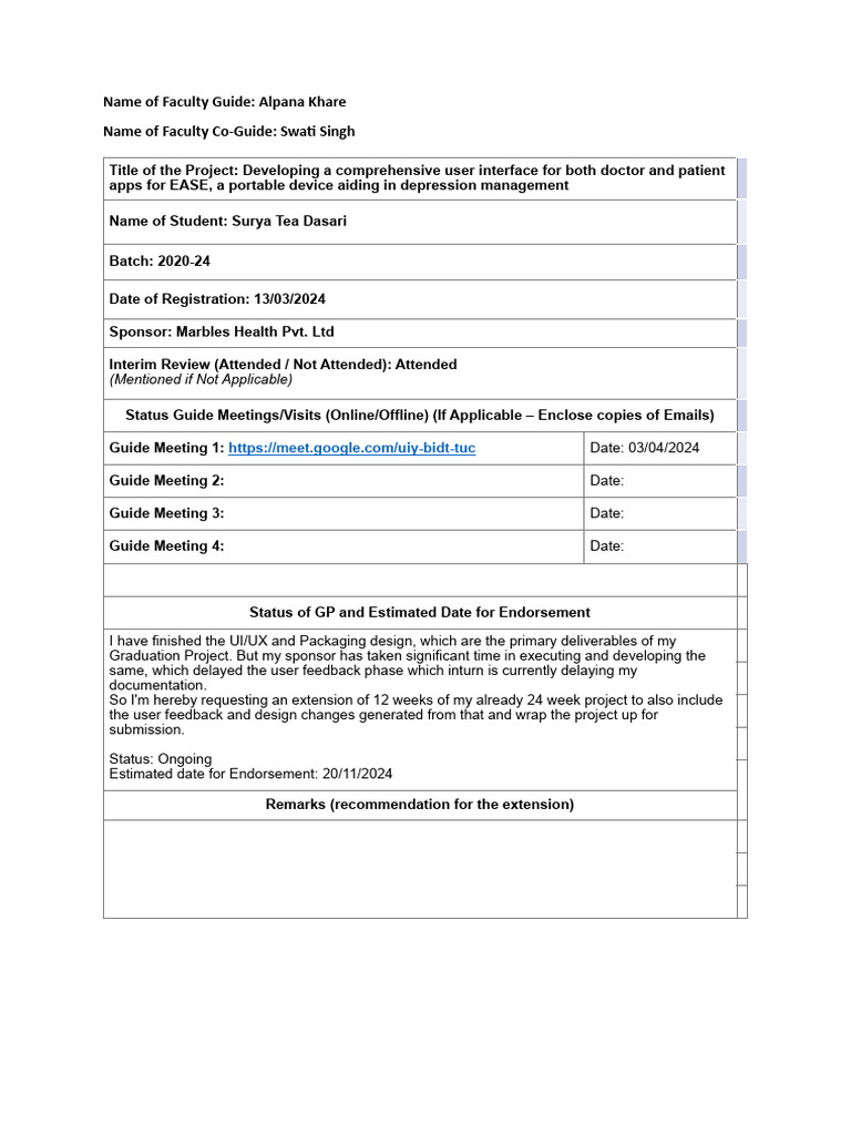 GP Extension Request Form - SuryaTejaDasari | PDF