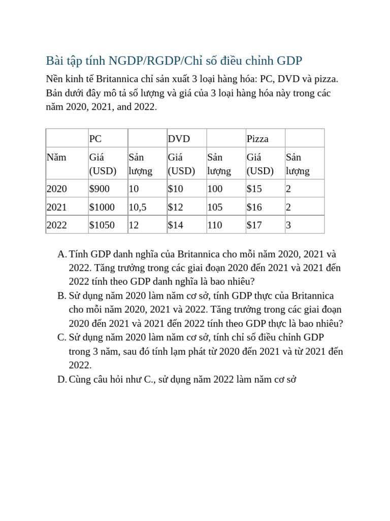 Bài Tập Tính GDP | PDF