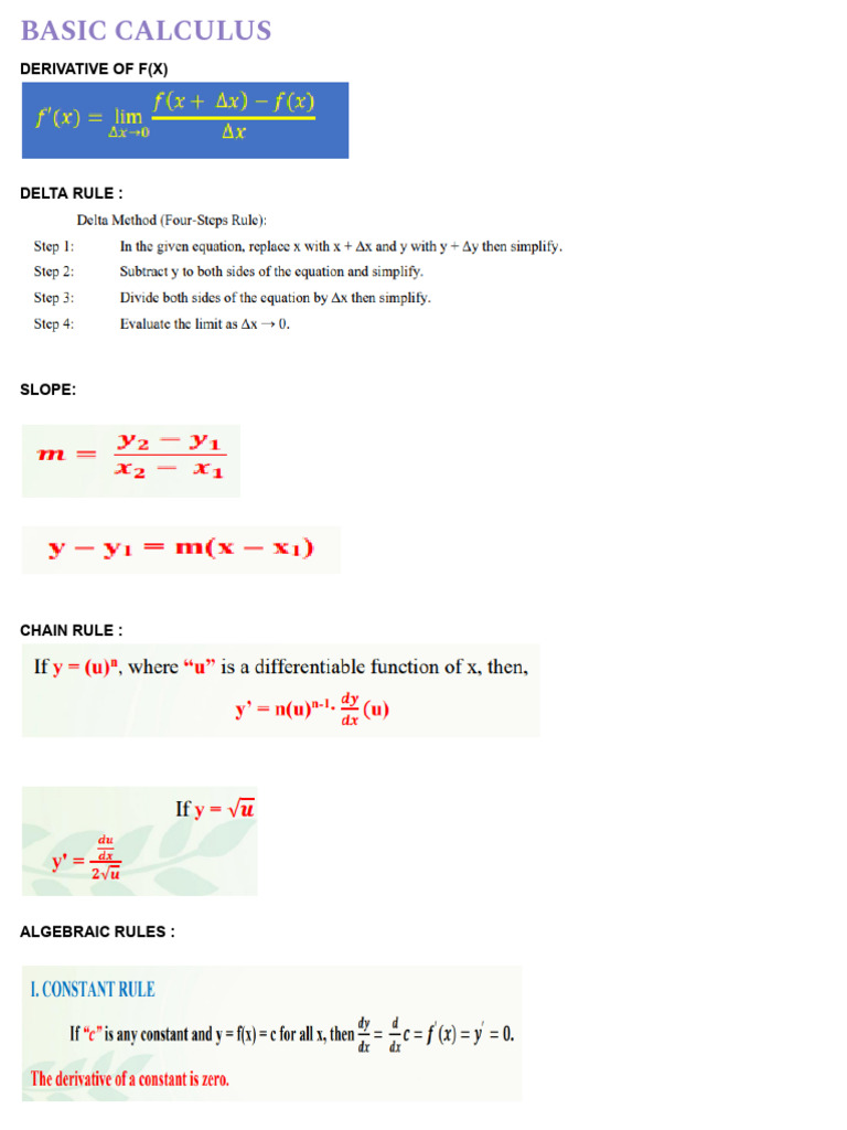 Basic Calculus: Derivatives & Rules | PDF