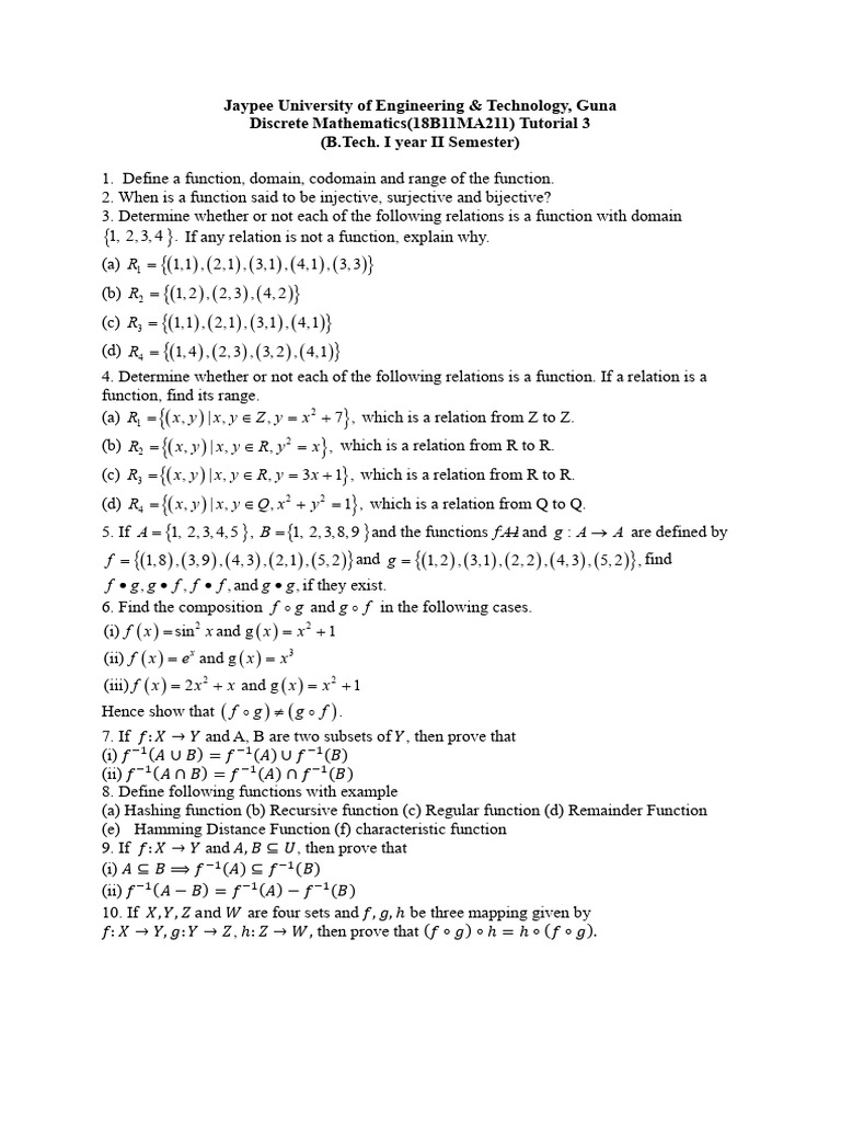 Discrete Math Function Relations Tutorial | PDF