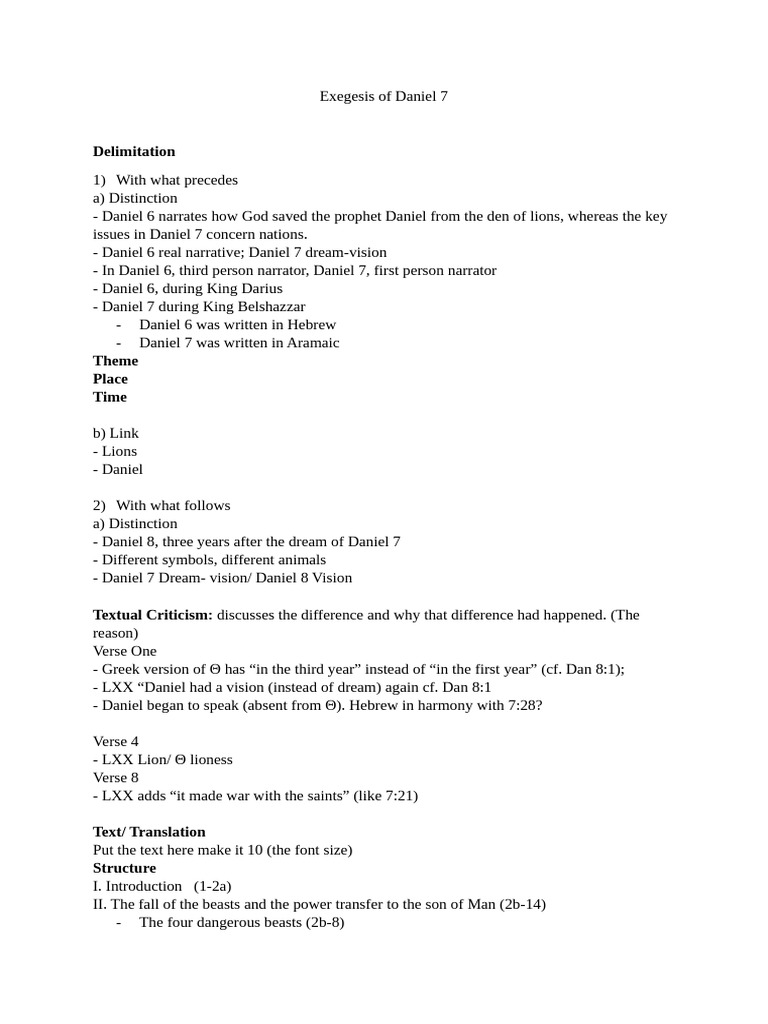 Exegesis of Daniel 7 | PDF | Apocalypse | Book Of Daniel