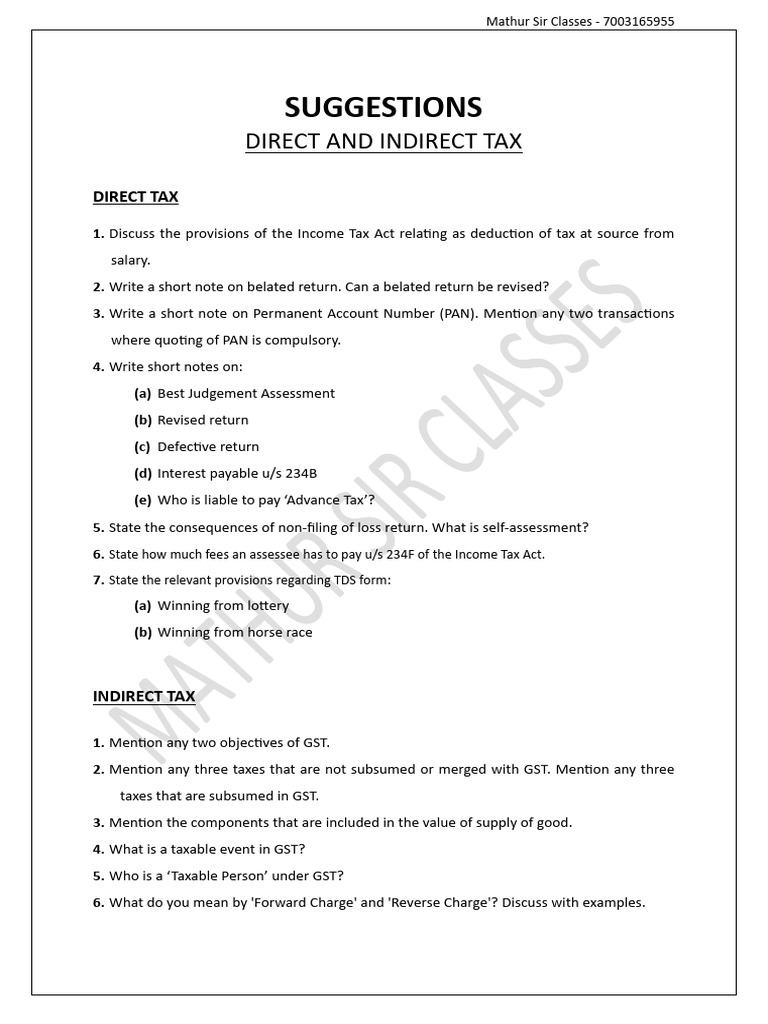 Direct and Indirect Tax suggestion | PDF | Taxes | Value Added Tax
