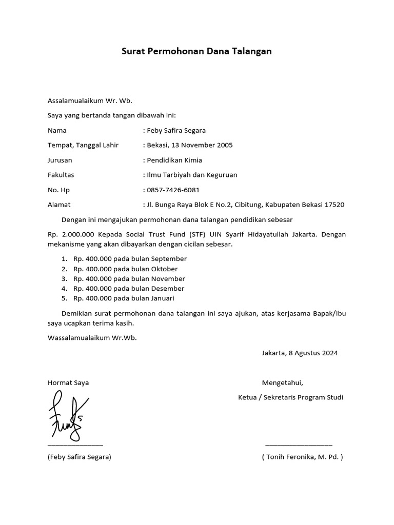 Permohonan Dana Talangan STF | PDF