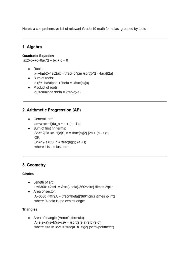 All Grade 10 Math Formulas | PDF | Trigonometry | Euclidean Plane Geometry