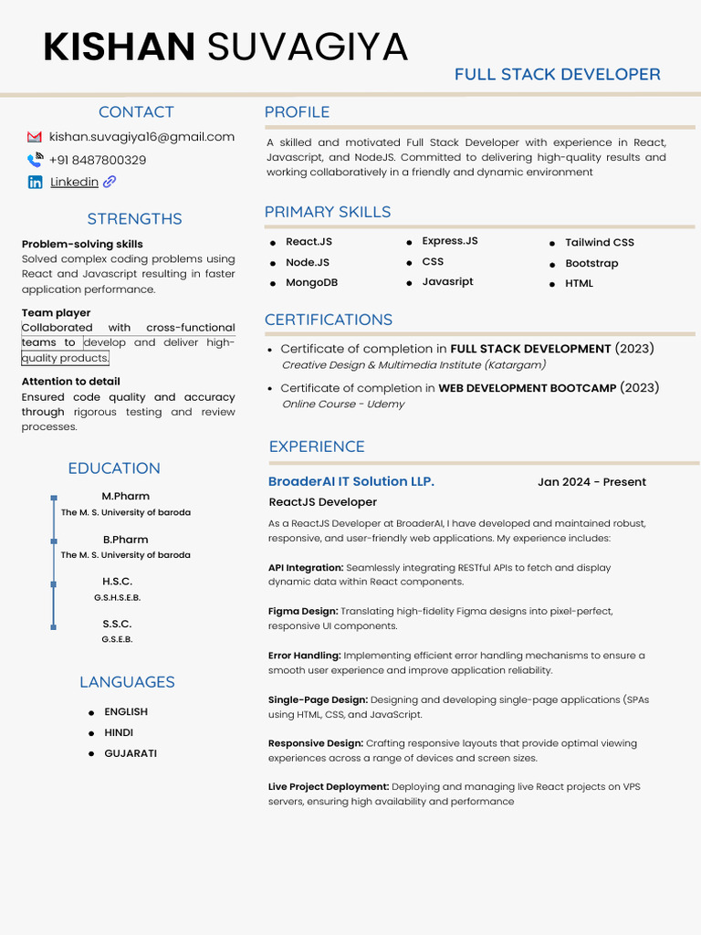 Kishan Suvagiya Resume | PDF | Java Script | Computer Engineering Kishan Suvagiya Resume | PDF | Java Script | Computer Engineering