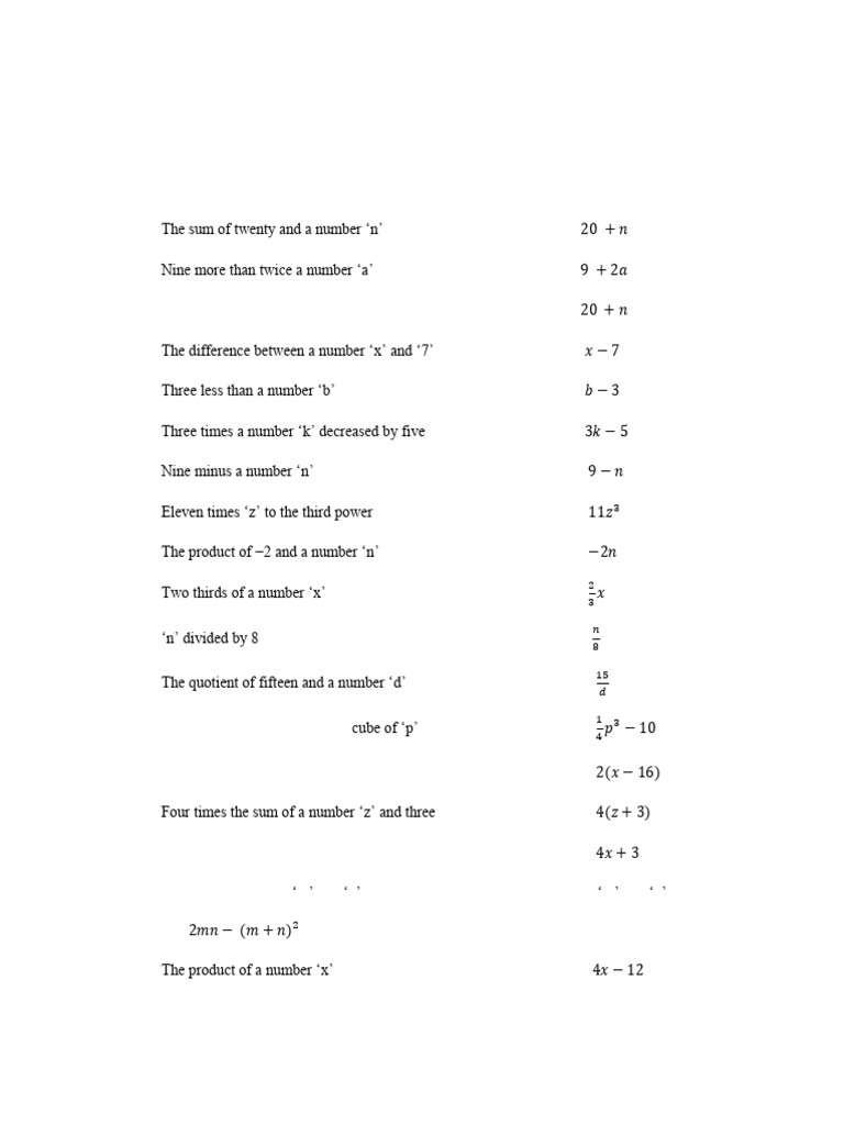 Algebraic Expressions(ans) | PDF | Numbers | Algebraic Structures