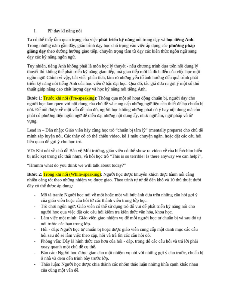 PP D y Kĩ Năng Nói | PDF