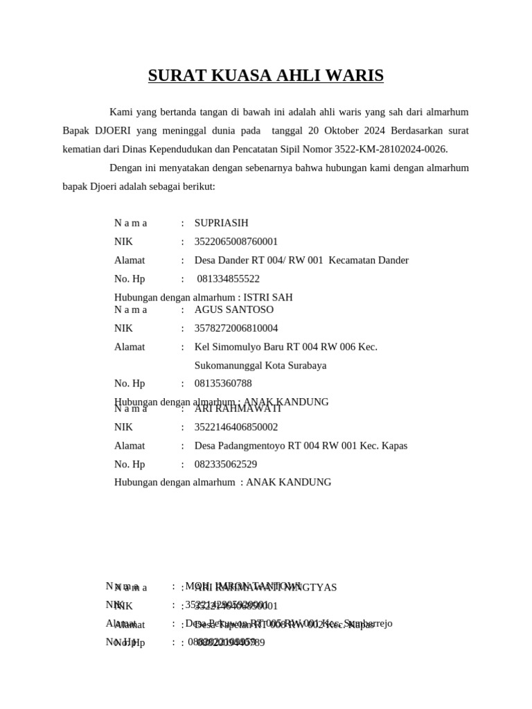 Surat Kuasa Ahli Waris | PDF