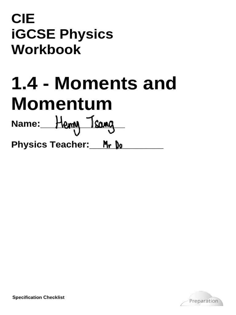 1.4 - Moments and Momentum Workbook | PDF | Lever | Force