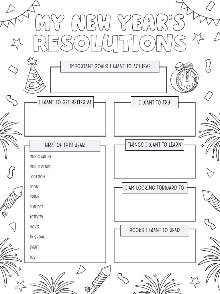 MY New Years Resolutions Printable For Kids | PDF