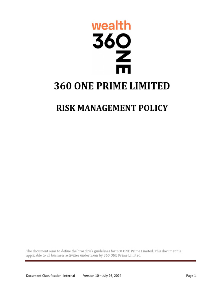 360 ONE Prime Risk Management Policy | PDF | Loans | Risk