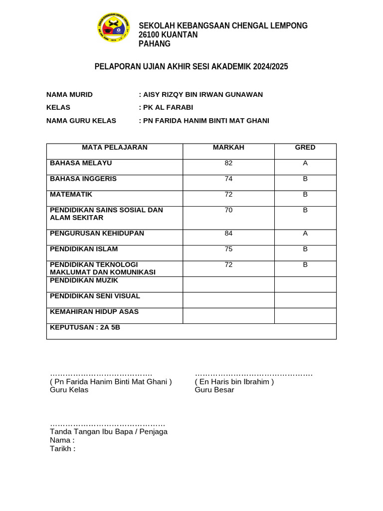 Borang Markah Uasa | PDF