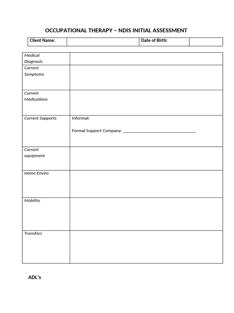 OCCUPATIONAL THERAPY Ax Form | PDF