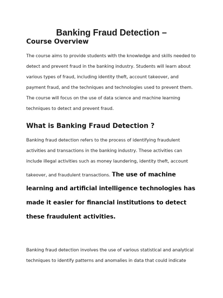 Banking Fraud Detection Outline | PDF | Machine Learning | Data Science
