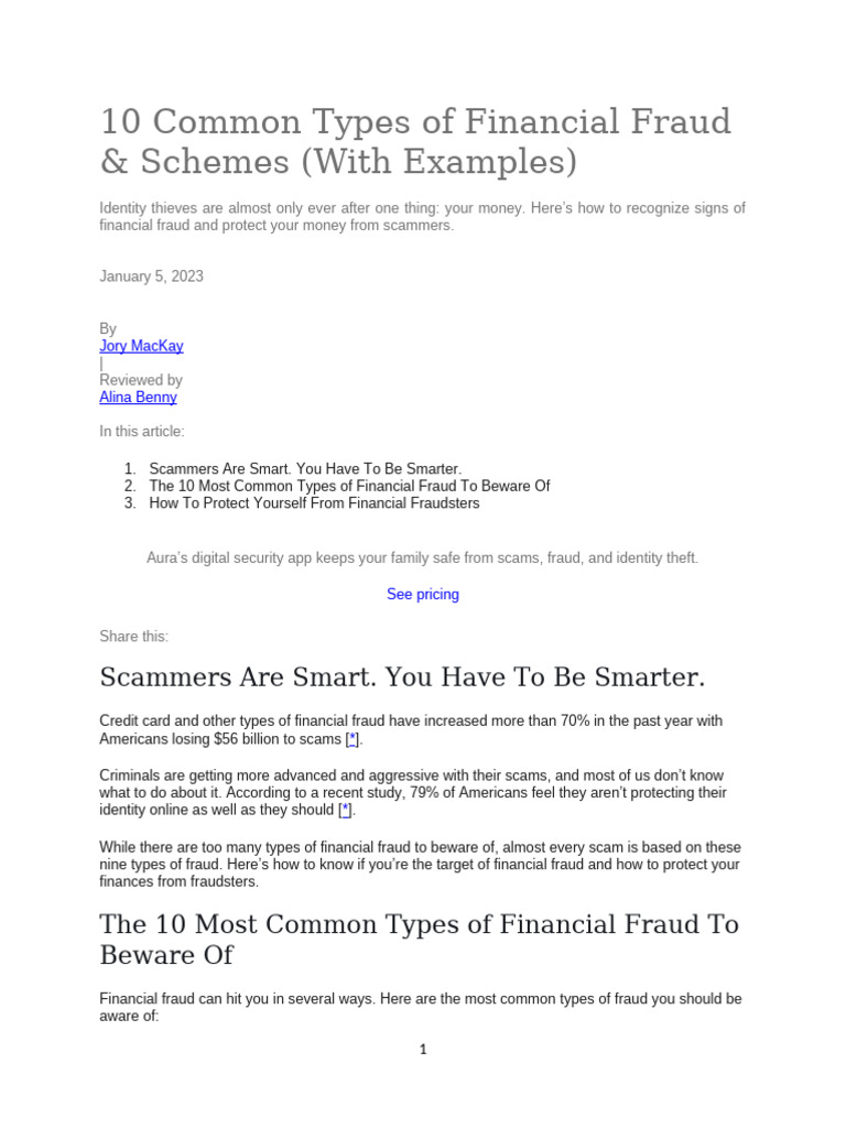 10 Common Types of Financial Fraud | PDF | Identity Theft | Credit Card