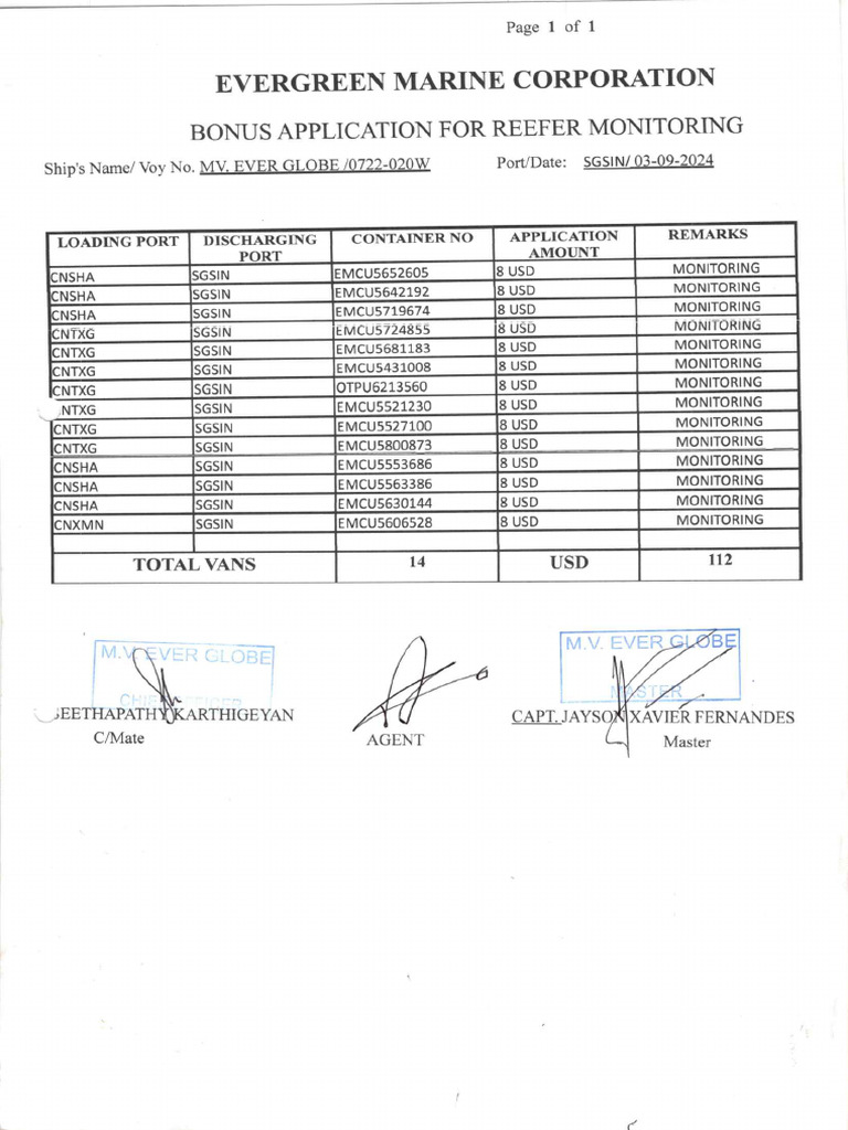 Reefer Monitoring Voy - 0722-020 W & E | PDF