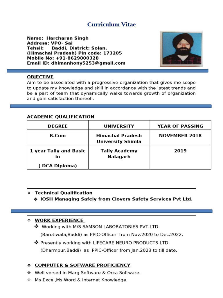CV-HARCHARAN SINGH | PDF