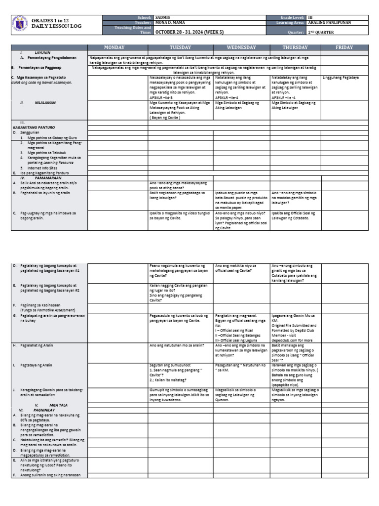 DLL_ARALING PANLIPUNAN 3_Q2_W5 | PDF