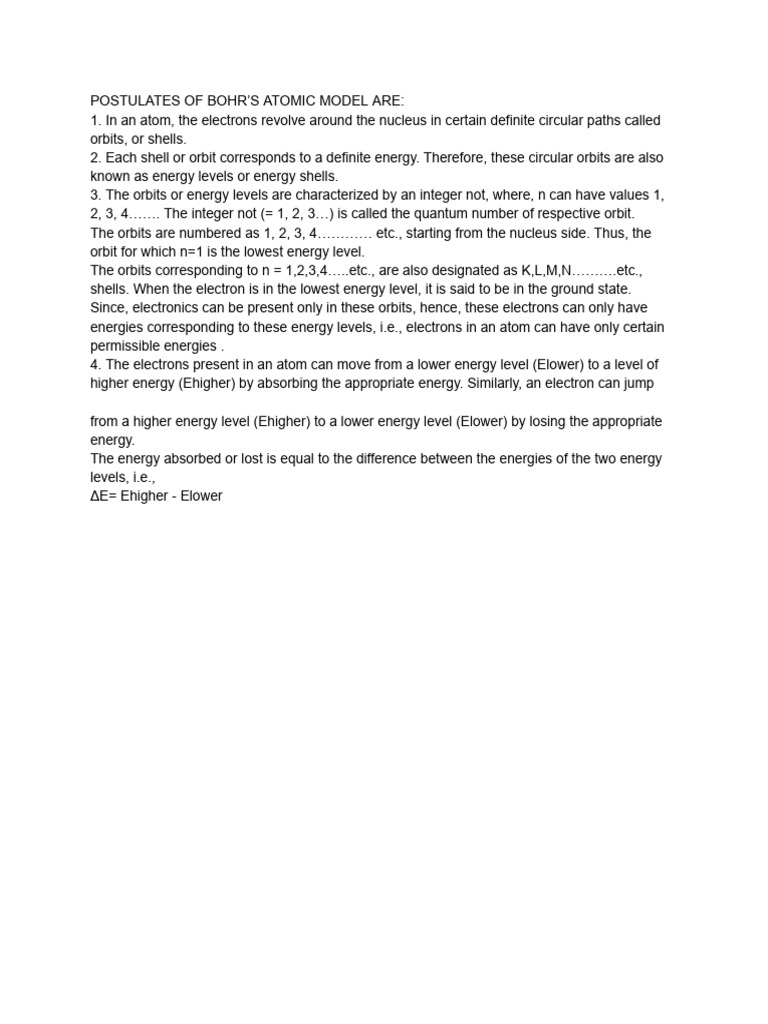 Postulates of Bohr's Atomic Model | PDF