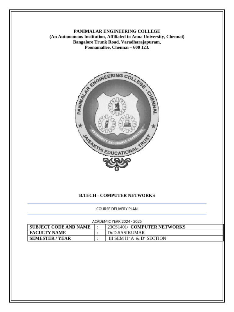 Computer Networks Course Plan 2024-25 | PDF | Networking ...