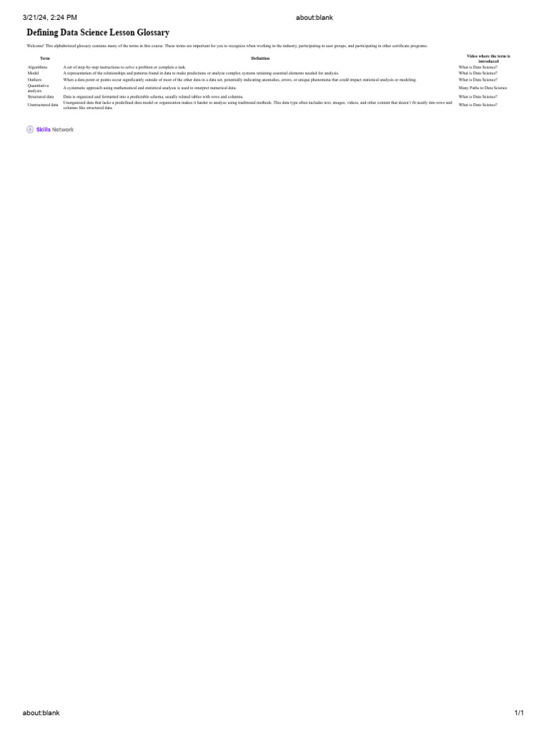 10 - Defining Data Science Lesson Glossary | PDF | Data Science | Data