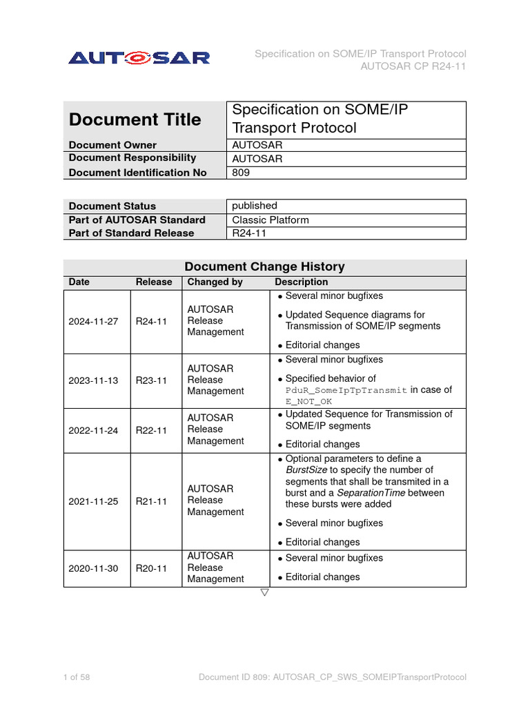 Autosar CP Sws Someiptransportprotocol | PDF | Internet Protocols | Networking Standards