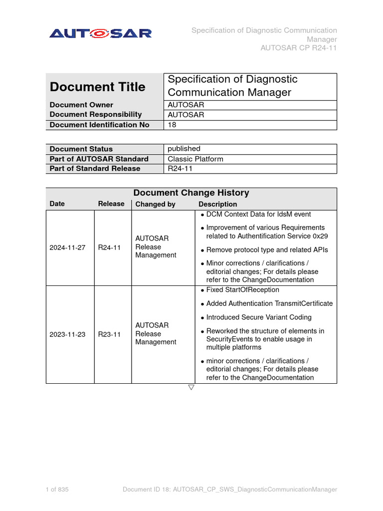 AUTOSAR CP SWS DiagnosticCommunicationManager | PDF | Specification (Technical Standard ...