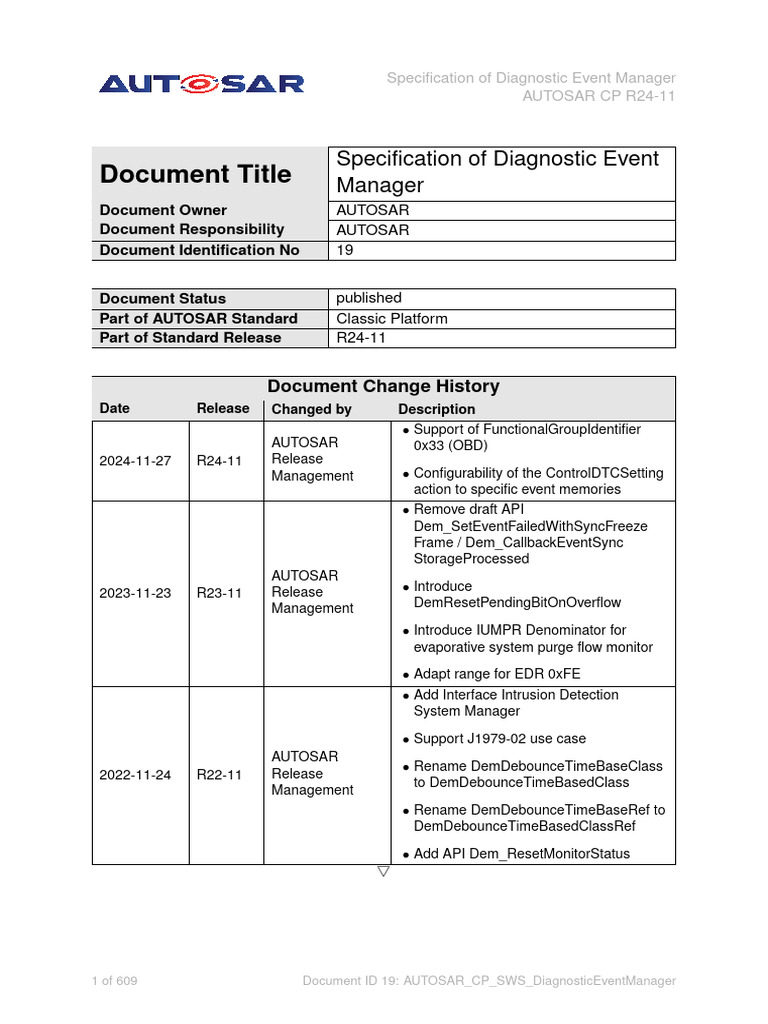 AUTOSAR CP SWS DiagnosticEventManager | PDF | Specification (Technical Standard) | Application ...