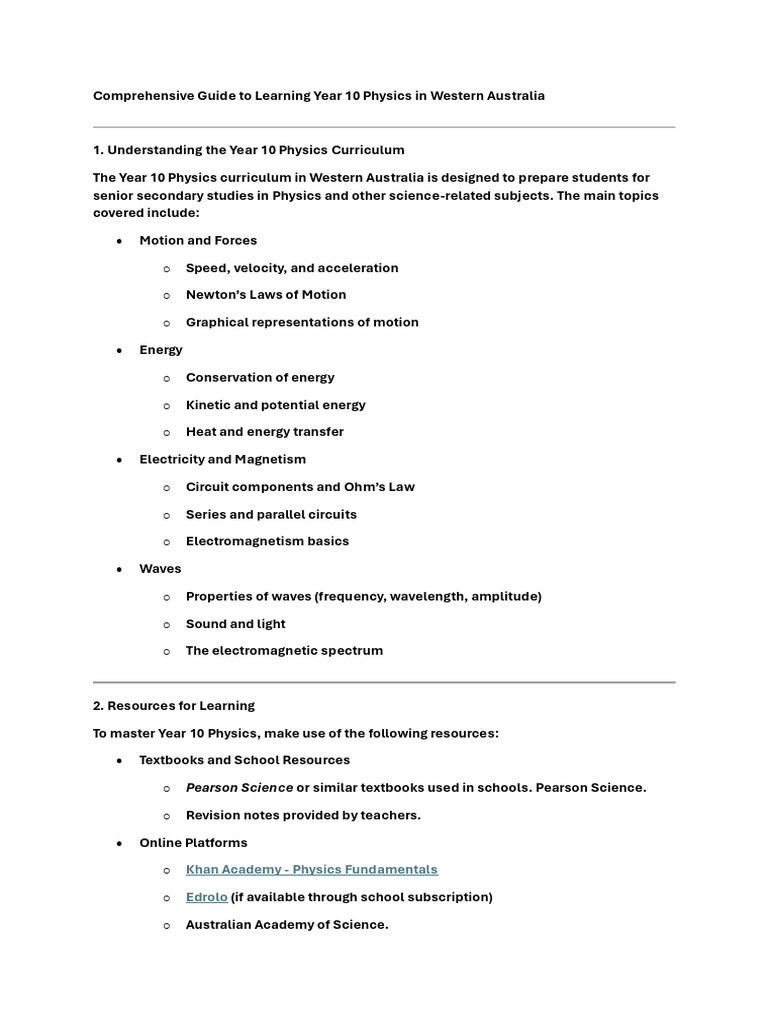 Comprehensive Guide To Learning Year 10 Physics in Western Australia ...