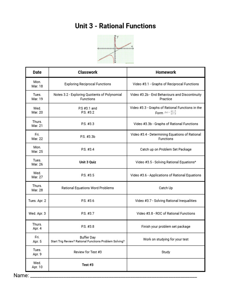 Unit 3 Notes - Rational Functions 4U 23-24-2 | PDF | Asymptote ...
