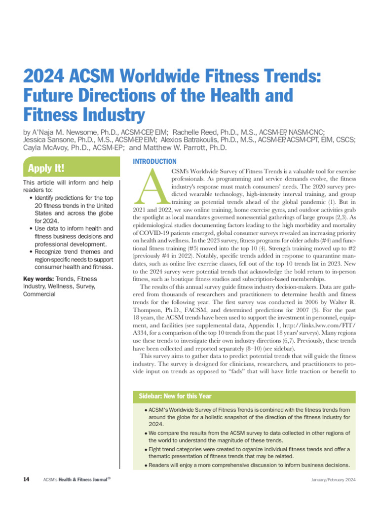 2024 Acsm Worldwide Fitness Trends Future.7 | PDF | Personal Trainer ...