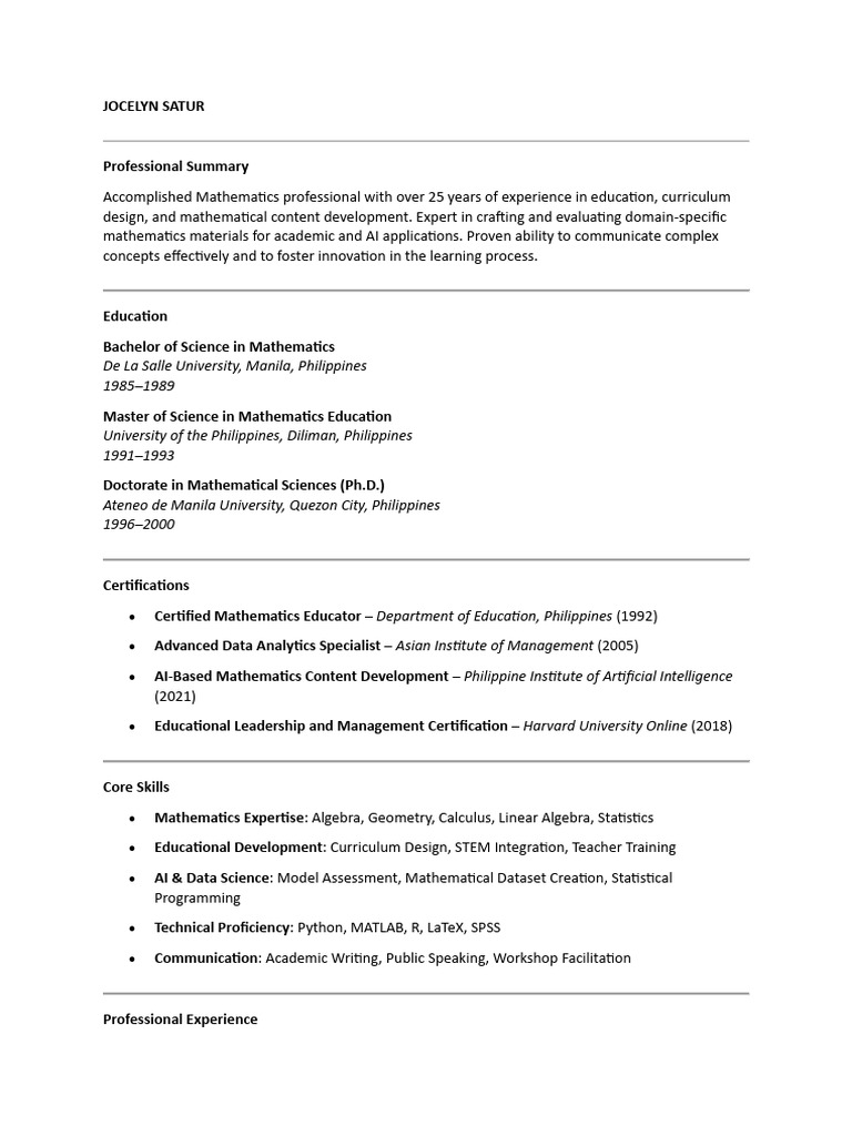 Jocelyn Satur | PDF | Mathematics | Curriculum