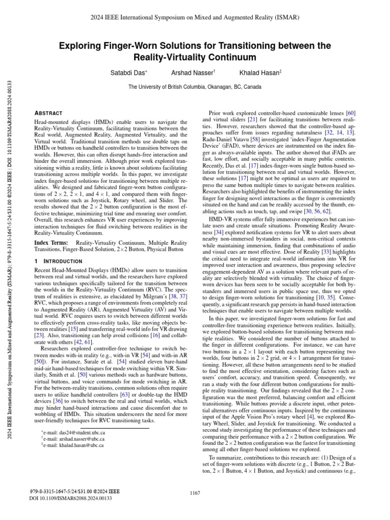 Finger-Worn Solutions for Reality Transition | PDF | Virtual Reality ...