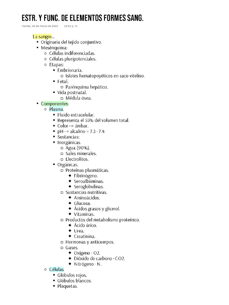 Estr. y func. de elementos formes sang | PDF