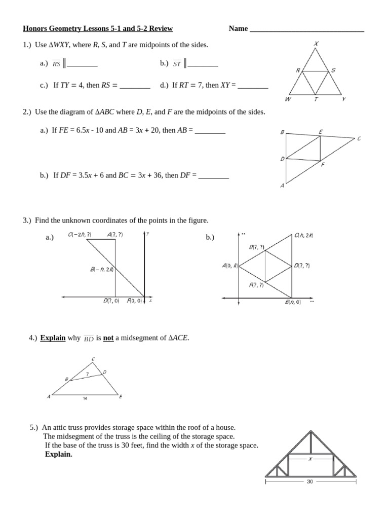 Geometry Lessons 5-1 and 5-2 Review | PDF