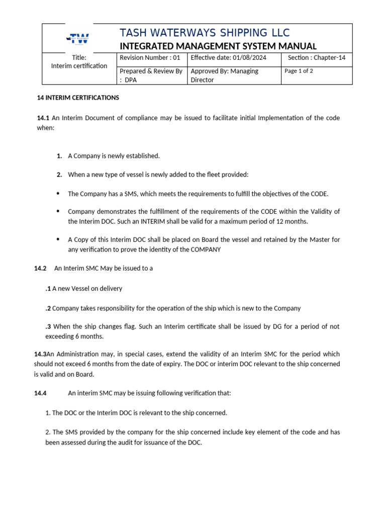 19 Imsms-14 Interim Certification 1 Of1 | PDF