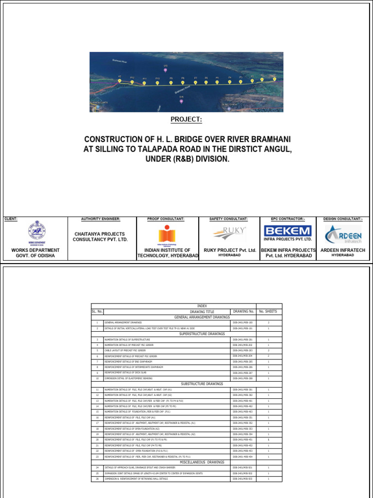 Gad & Detailed Drawing For H. L. Bridge Over River Bramhani at Silling ...