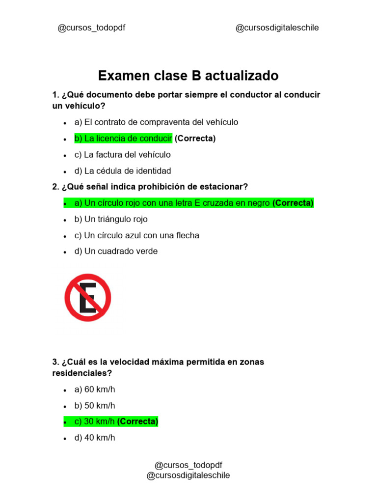Examen Actualizado Clase B | PDF | Tráfico | Semáforo
