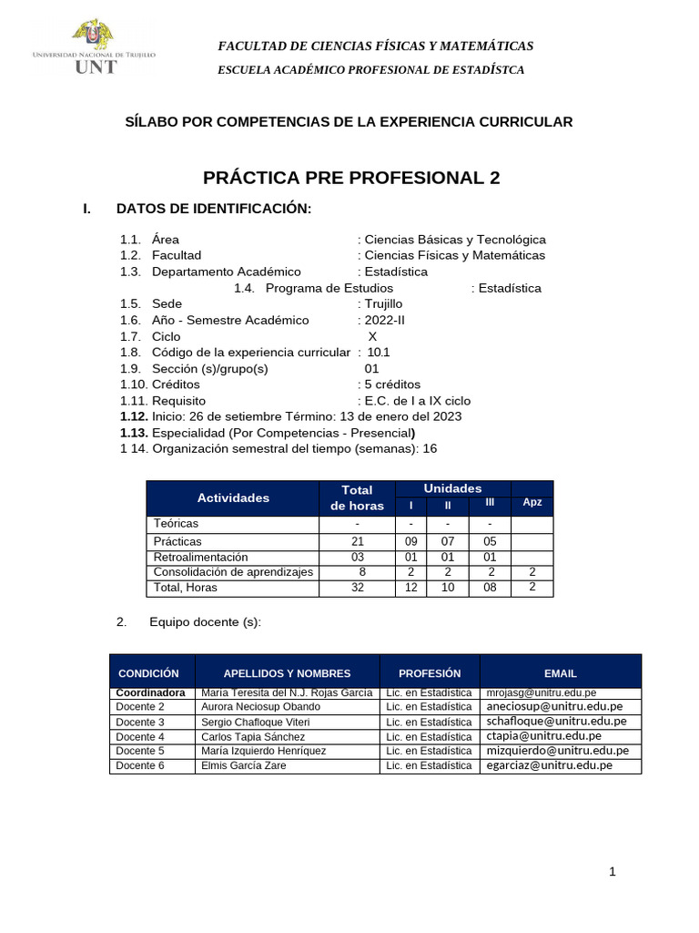 Silabo Prac Pre Prof 2 - 2022-Ii | PDF | Evaluación | Toma de decisiones